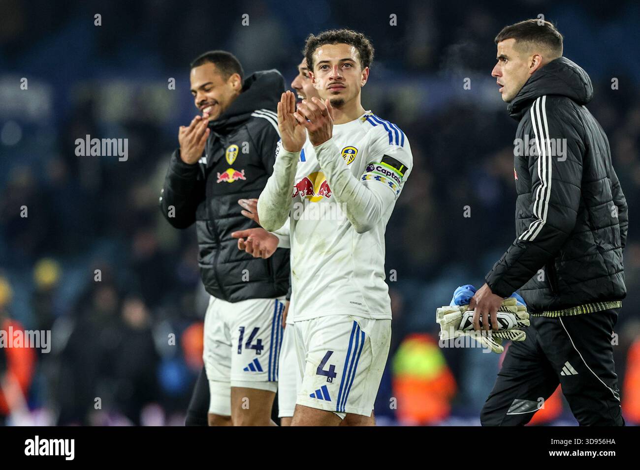 Ethan Ampadu of Leeds United applauds the fans after the game during ...
