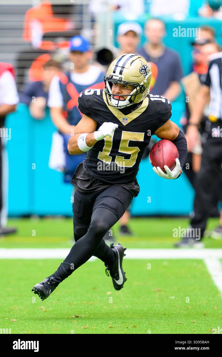 New Orleans Saints wide receiver Mason Tipton (15) runs with the ball ...