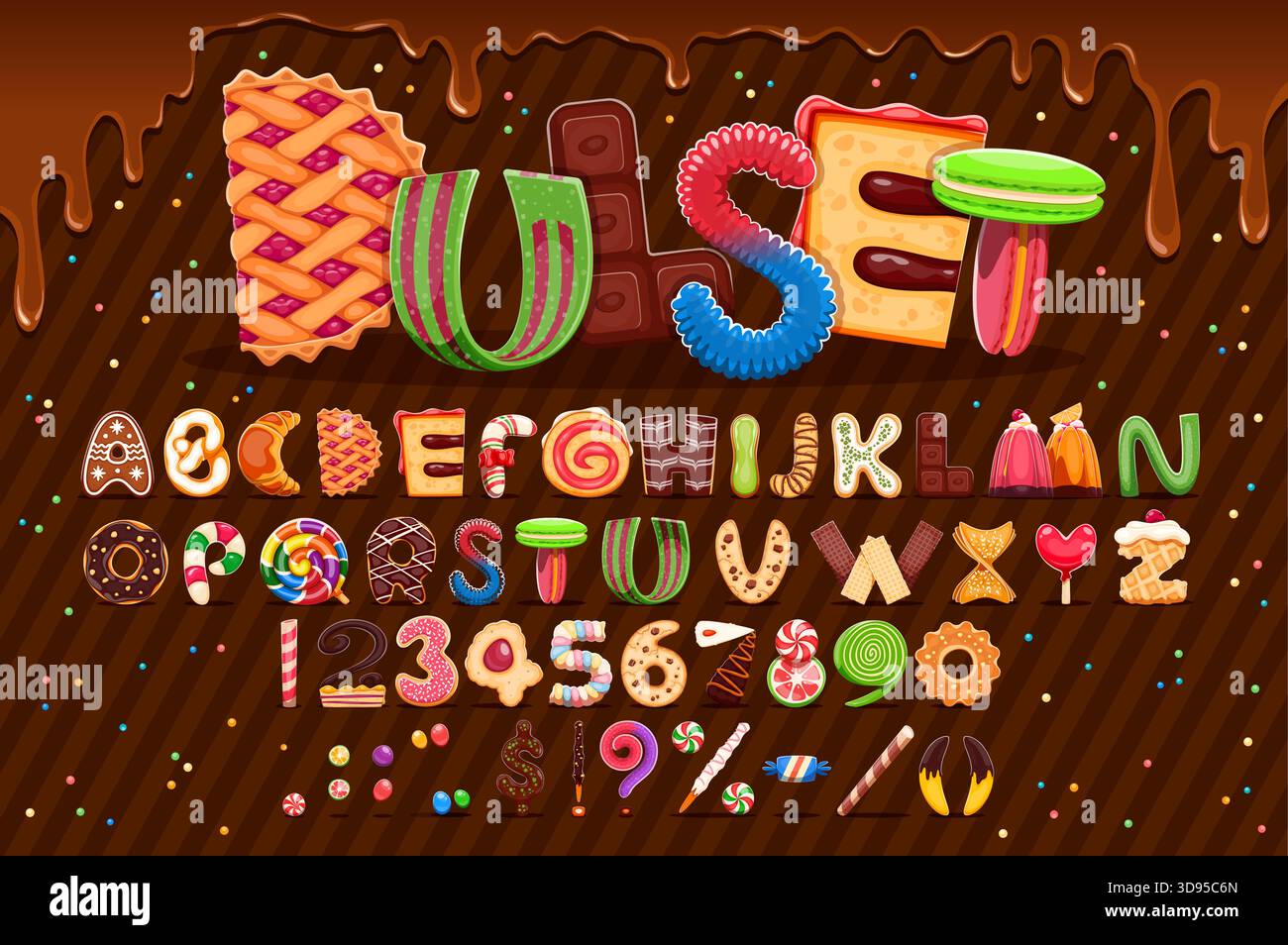 Dessert font, sweet candy letters type, bakery typeface, confectionery ...