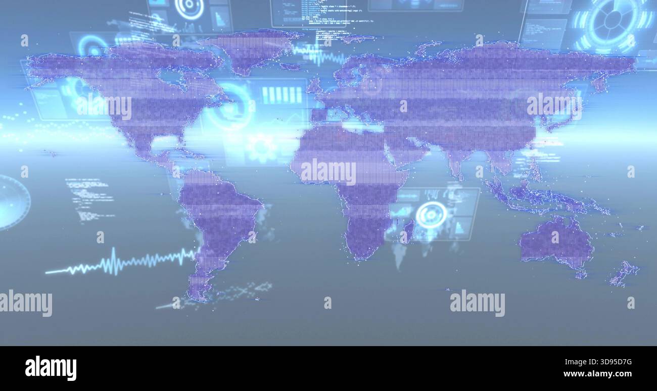 Displaying purple dotted world map centering in virtual control ...