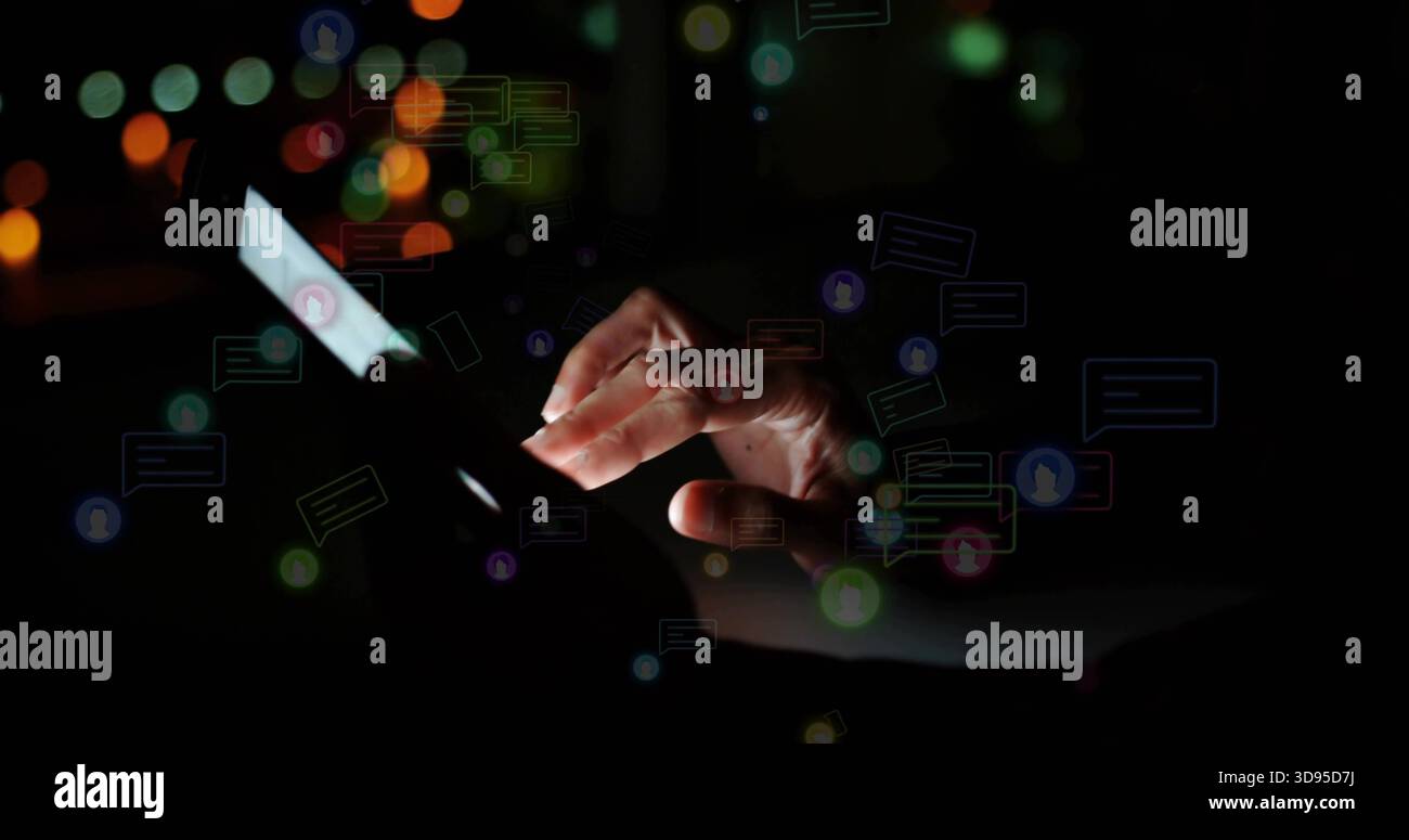 Woman tapping touchscreen night showing hi-res stock photography and ...