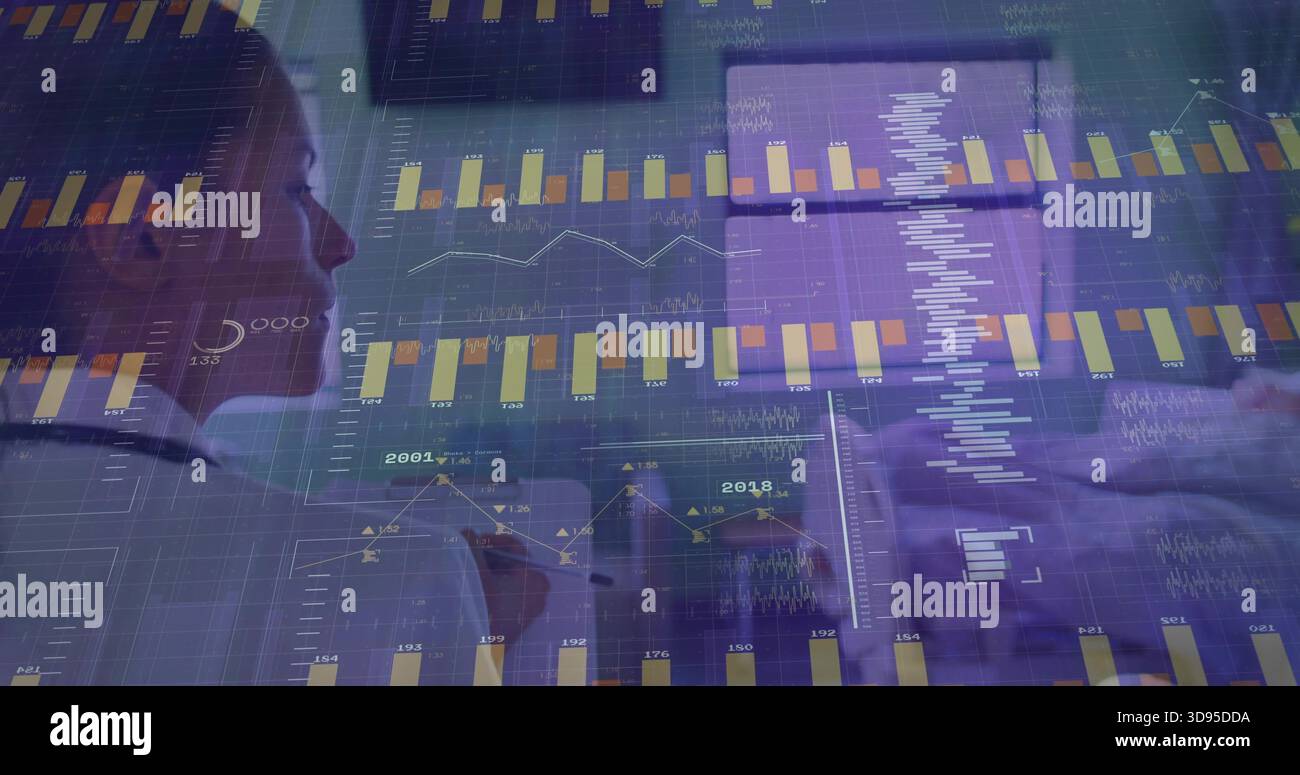 Data analyst studying tablet tapping hi-res stock photography and ...