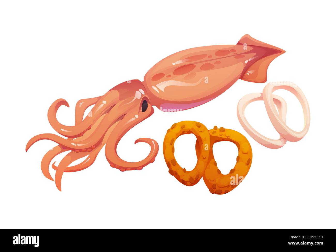 Squid seafood or calamari food cooking and preparation process ...