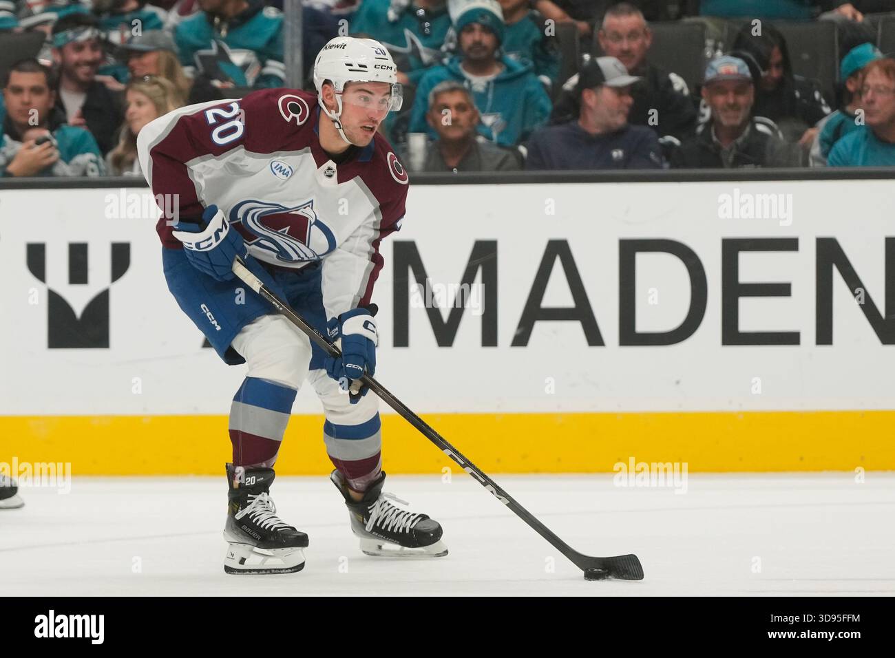 Colorado Avalanche center Ross Colton (20) during an NHL hockey game ...