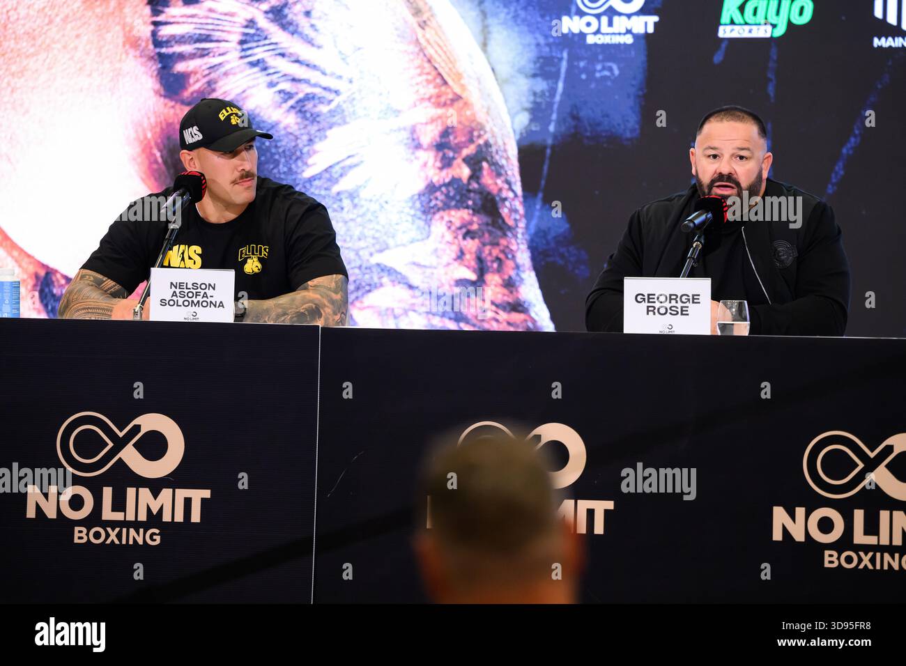 Former NRL player Nelson Asofa-Solomona (left), and No Limit Boxing CEO ...