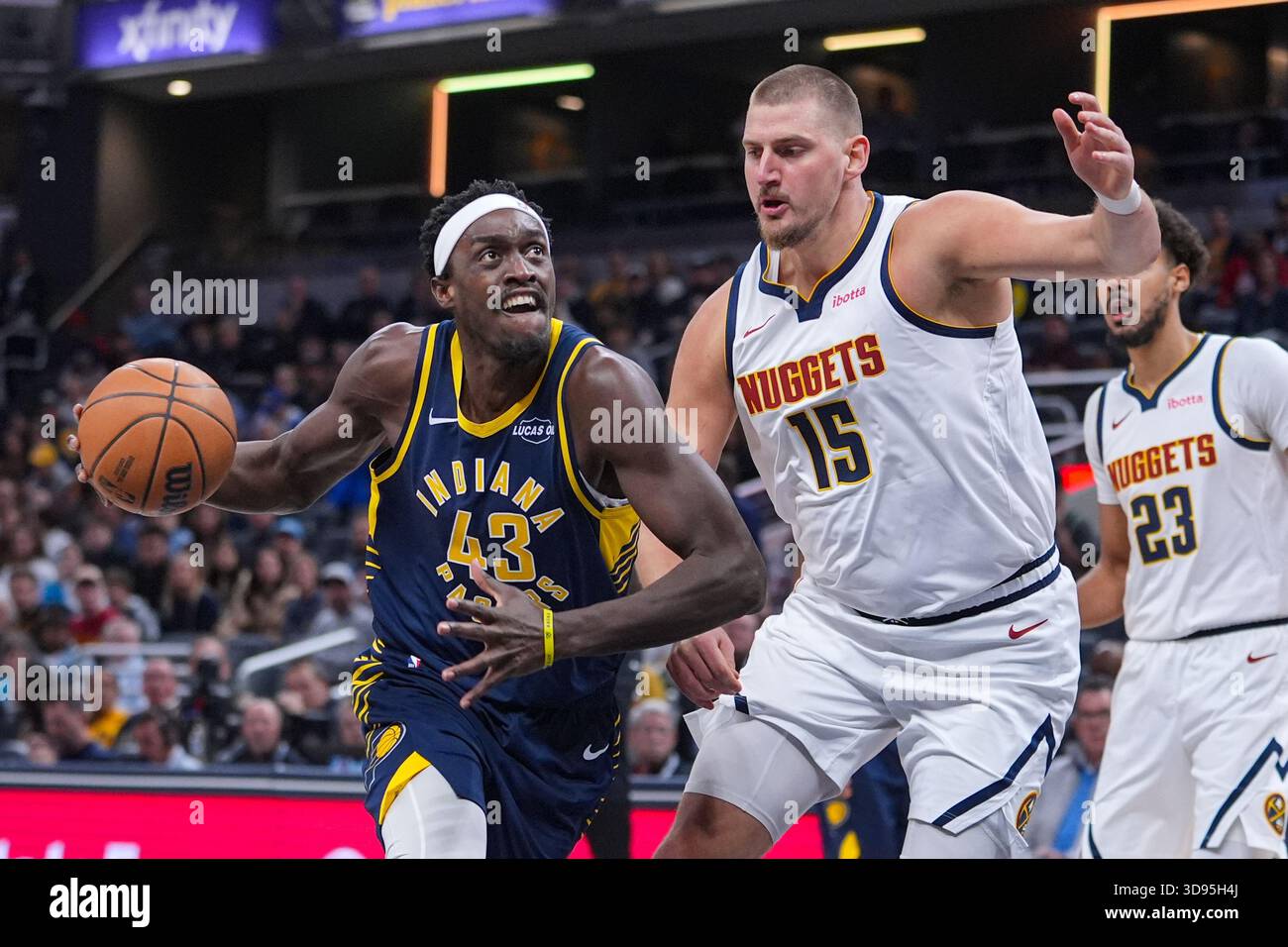 Indiana Pacers forward Pascal Siakam (43) looks to shoot over Denver ...