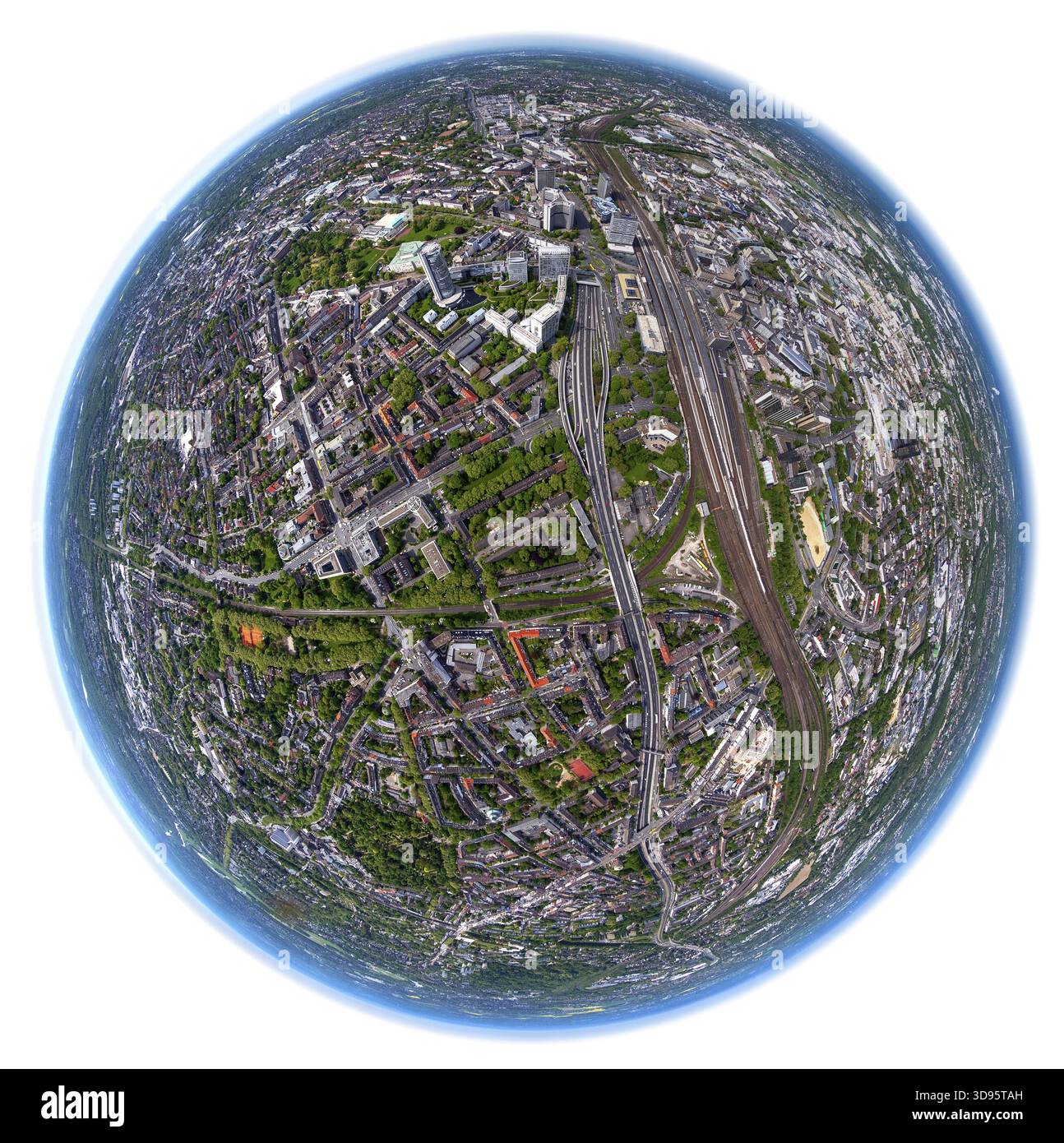 Aerial view, Lippeverband Essen, Emschergenossenschaft, fisheye image ...