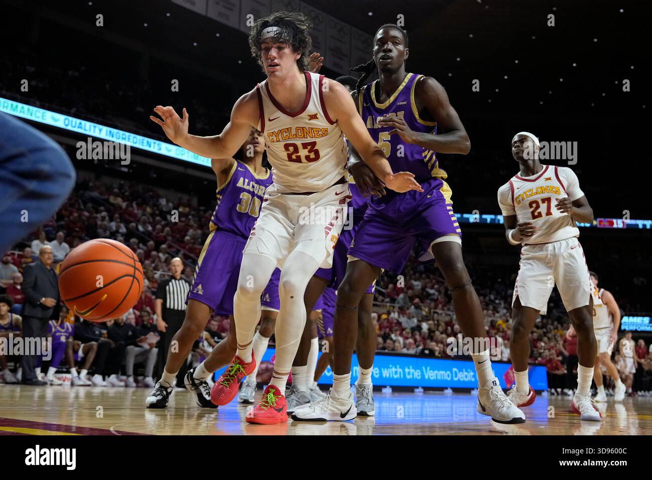 Iowa State forward Blake Buchanan (23) fights for a loose ball with ...