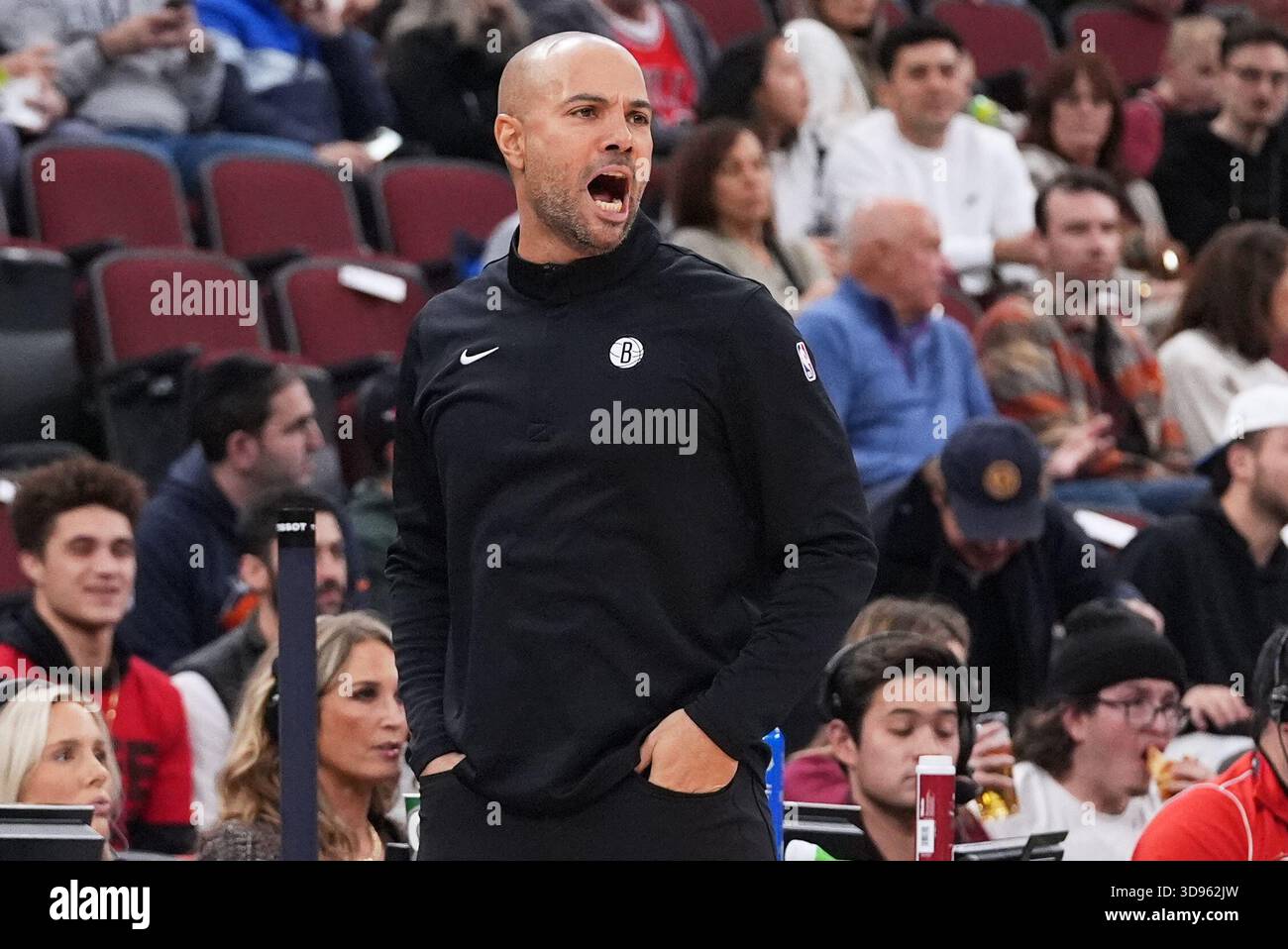 Brooklyn Nets head coach Jordi Fernandez calls his team during the ...