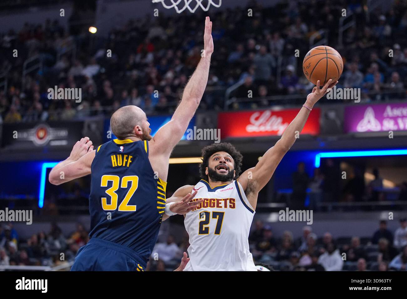 Denver Nuggets guard Jamal Murray (27) shoots over Indiana Pacers ...
