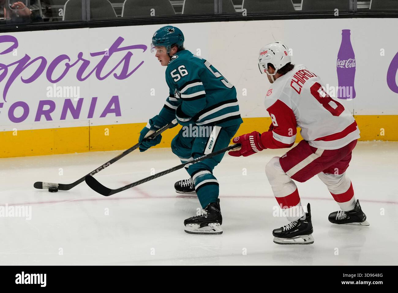 San Jose Sharks right wing Ethan Cardwell (56) skates with the puck ...
