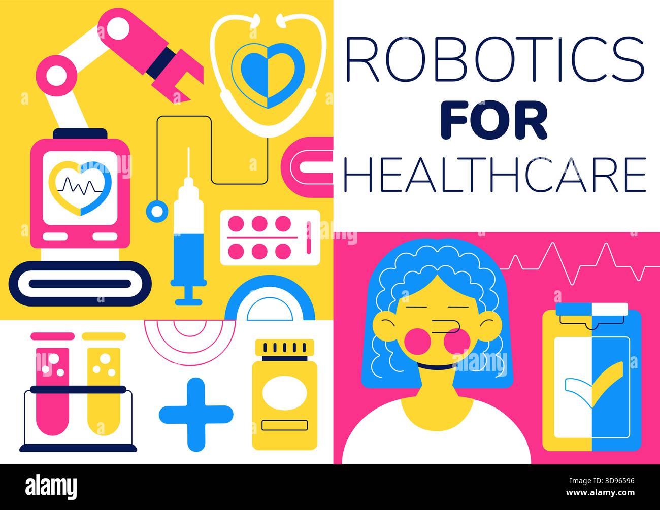 Robotic For Healthcare Illustration Featuring Robots Used In Medicine ...