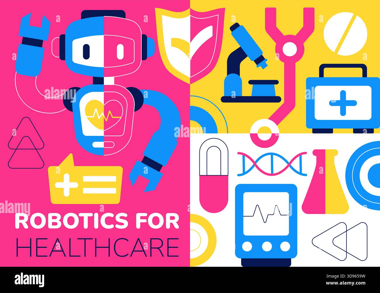 Robotic For Healthcare Illustration Featuring Robots Used In Medicine ...