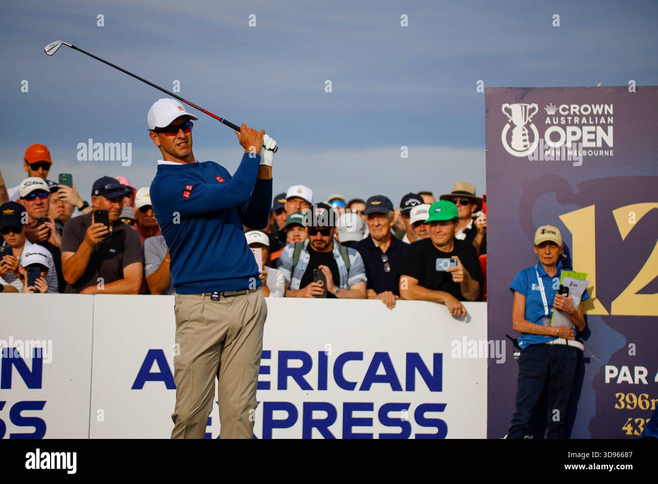 Adam Scott of Australia tee’s seen in action during round one of the Australian Open Golf ...
