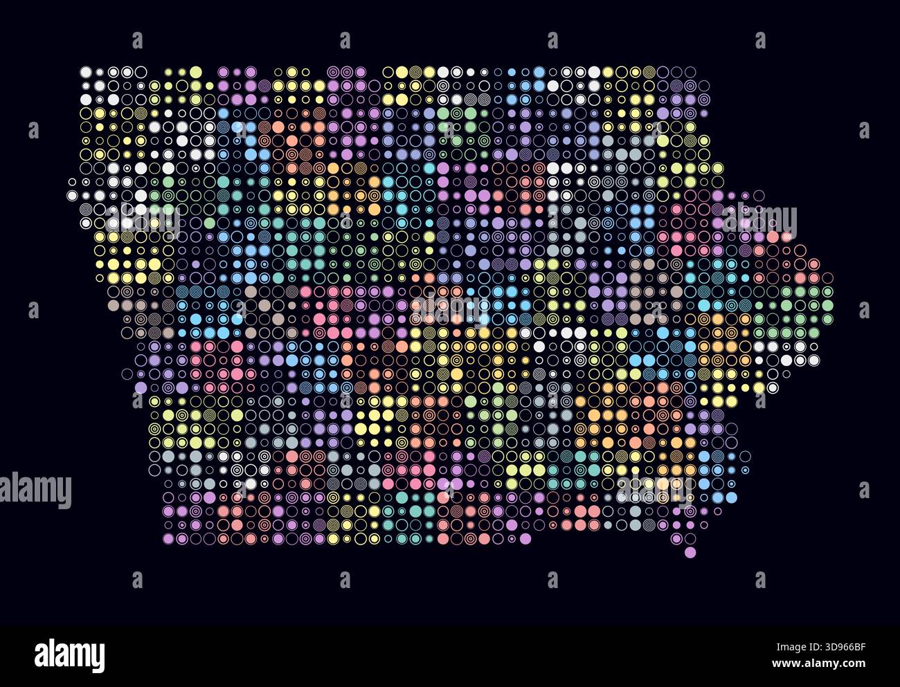 Iowa, shape of the state built of colored cells. Digital style map of ...