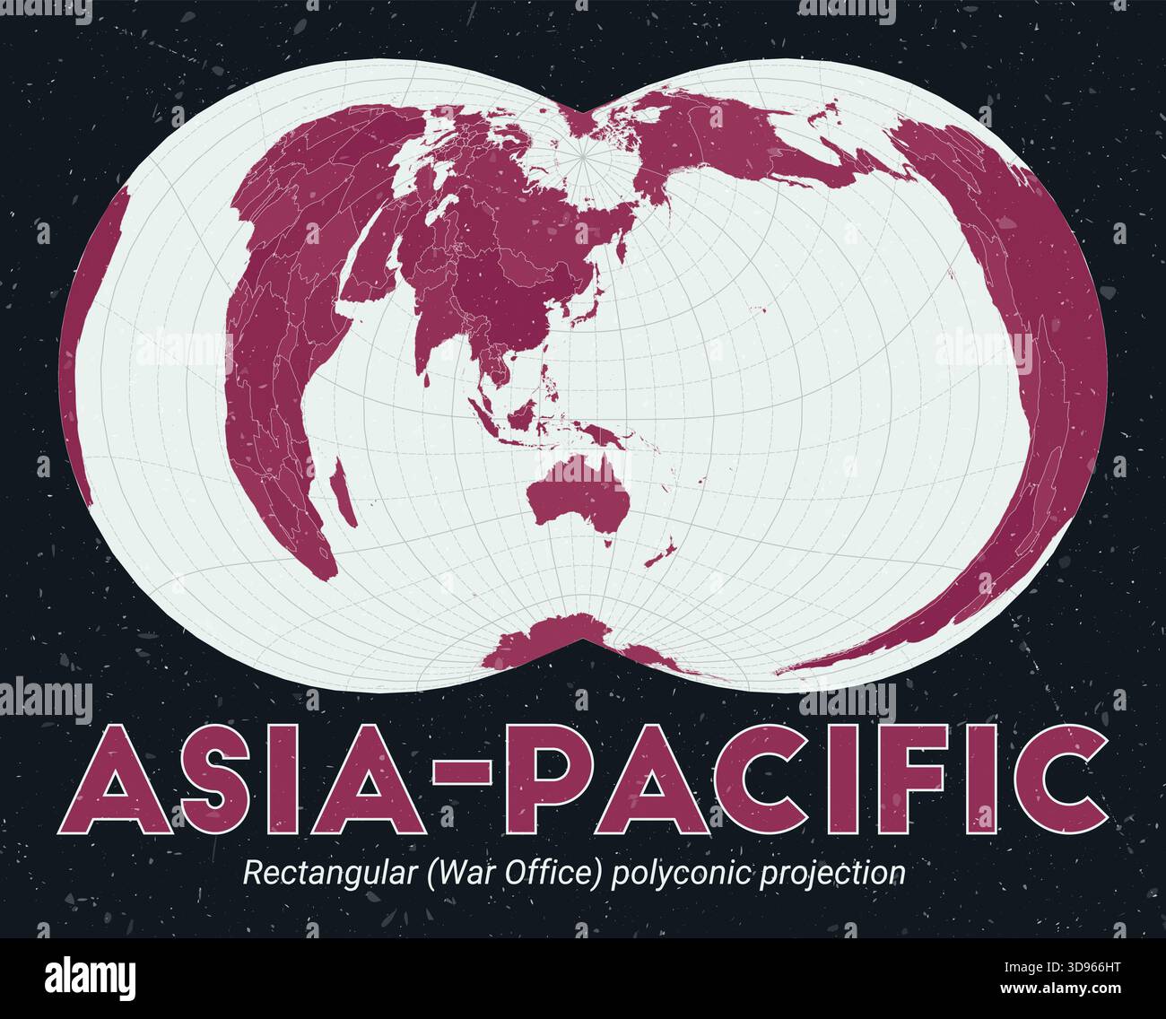 Asia-Pacific. World map. Rectangular (War Office) polyconic projection ...
