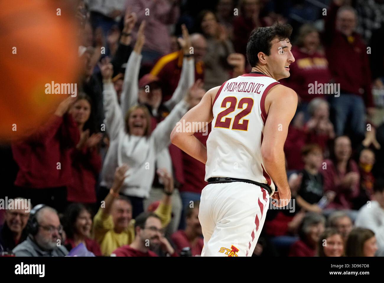 Iowa State forward Milan Momcilovic reacts after making a three-point ...