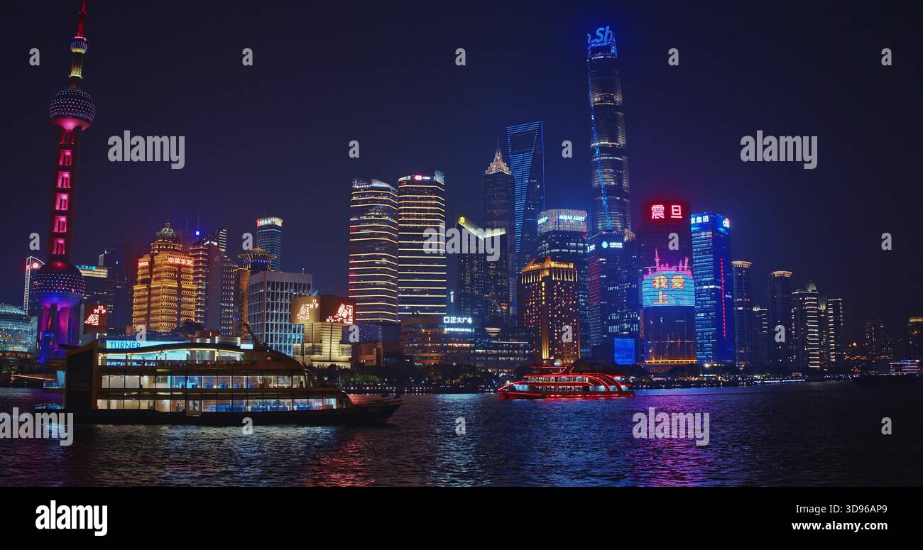 Majestic Nighttime View of the Shanghai Skyline with Stunning Lights ...