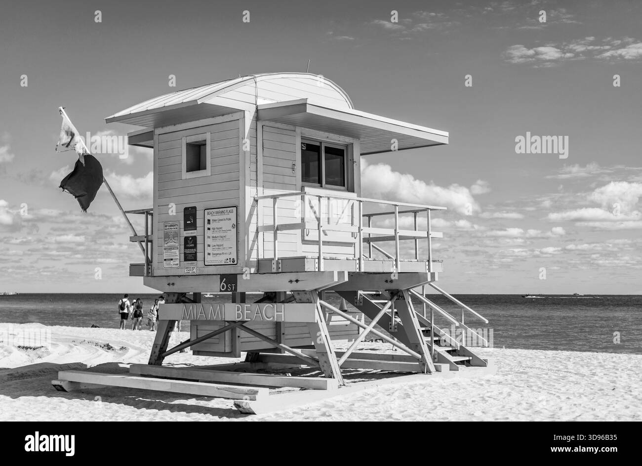 Relax at the sea. Lifeguard on beach in Miami. Travel and sea resort ...