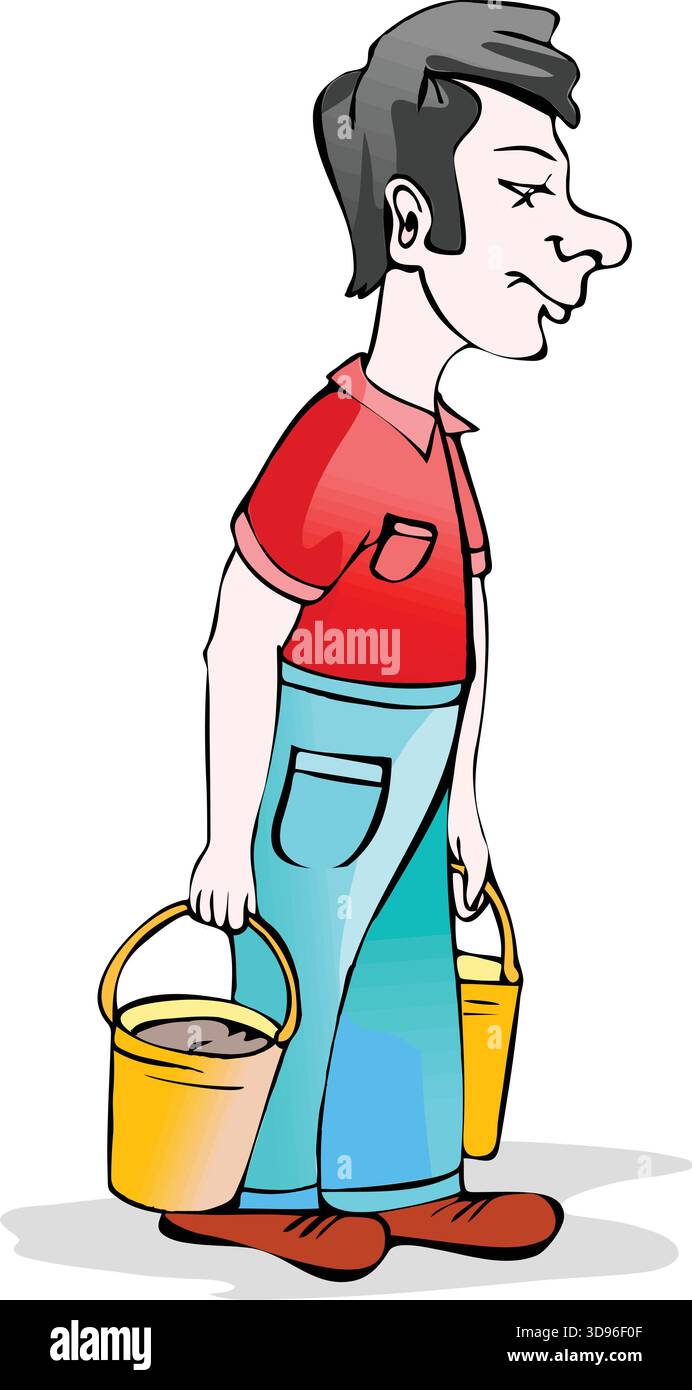 Man carrying buckets flat hi-res stock photography and images - Alamy