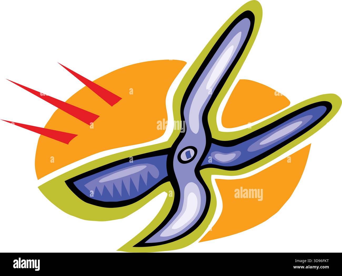 An abstract vector illustration shows of a hand shear tool in a cartoon ...