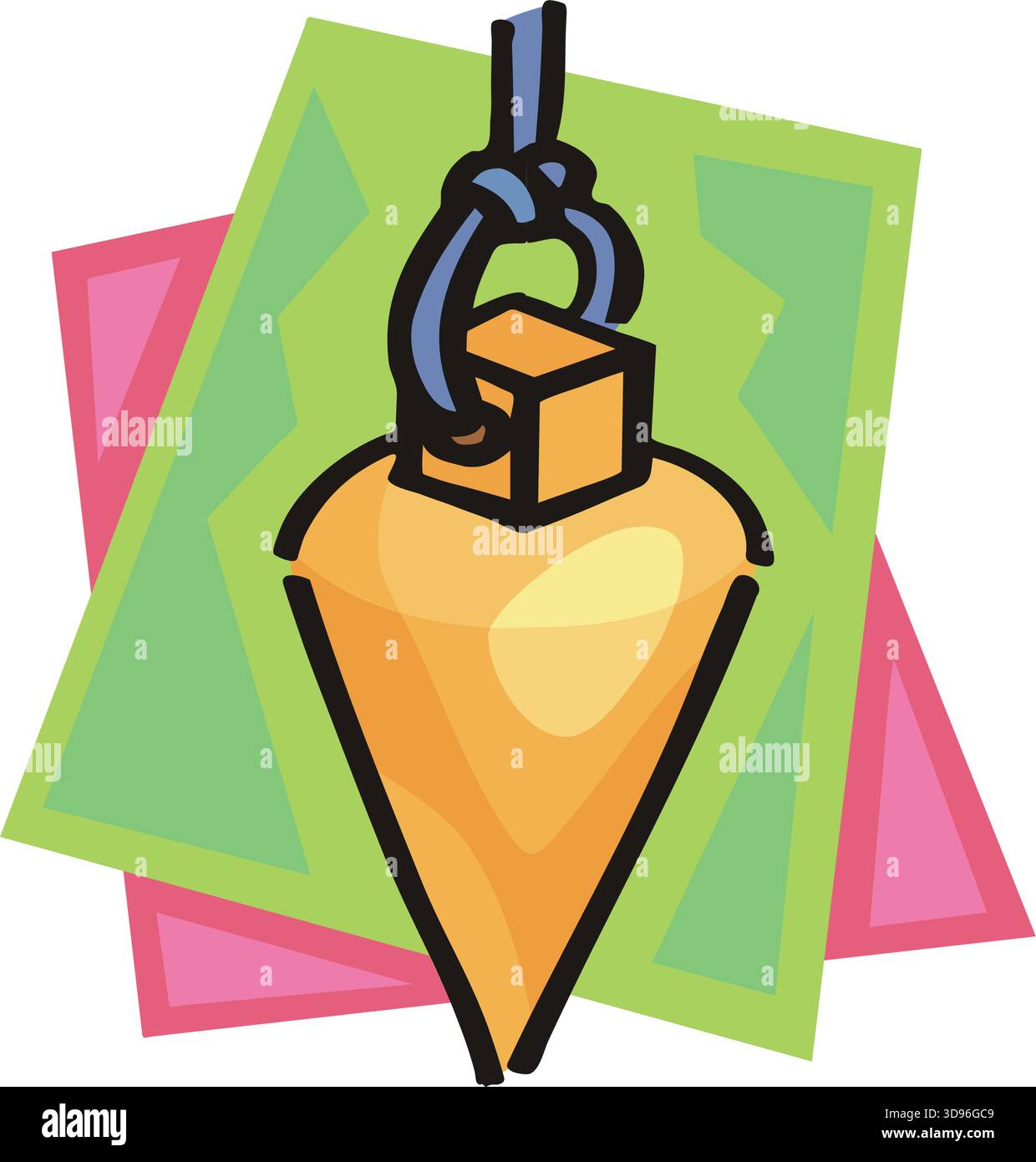 An illustration of a plumb bob with an orange weight, blue string, and ...