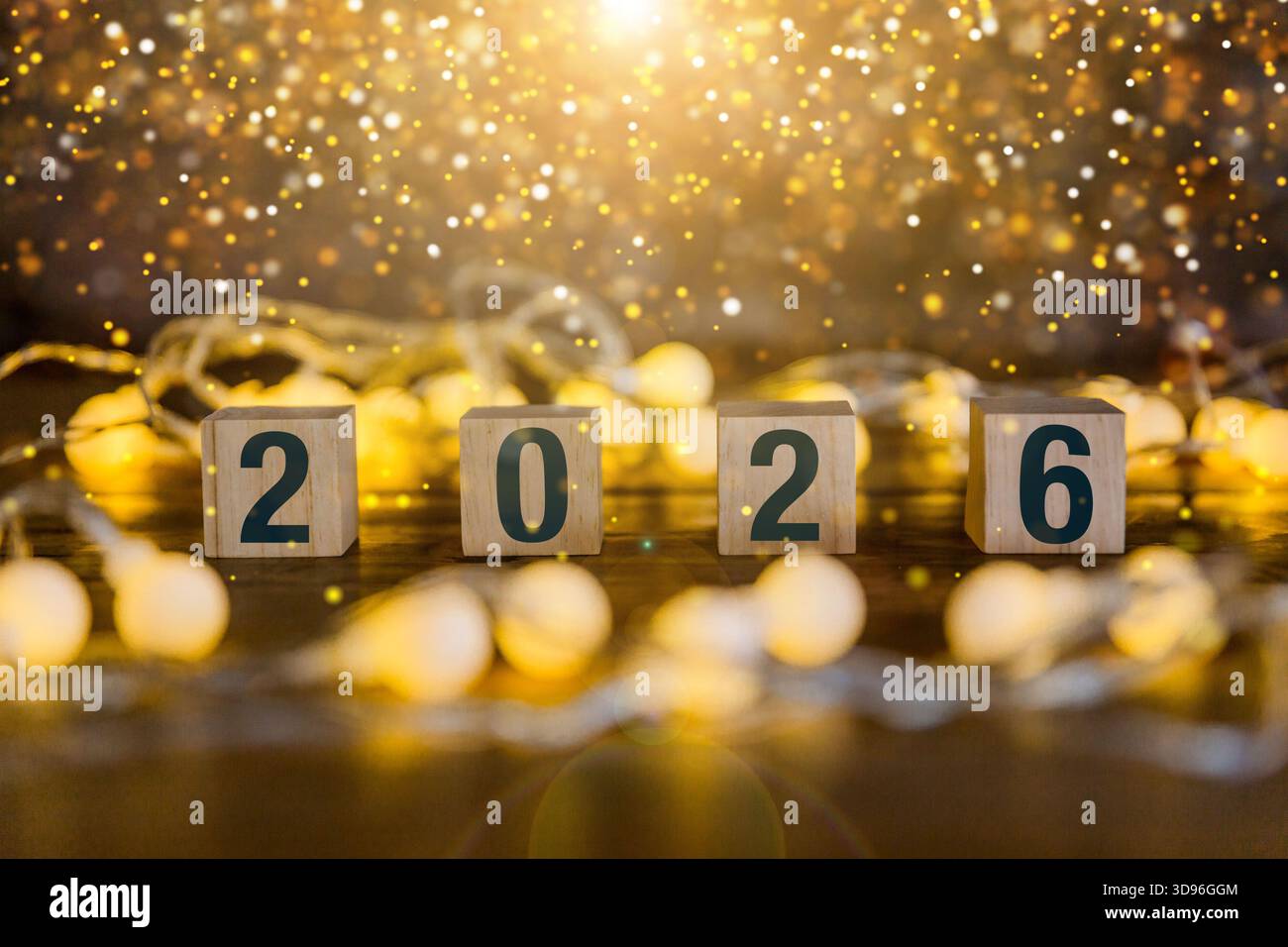 Happy New Year 2026 concept banner on wooden cubes, isolated on a bokeh background Stock Photo ...