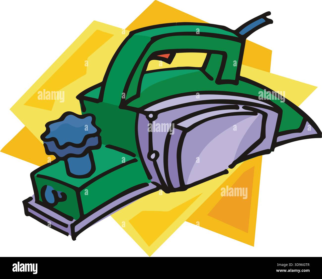 An illustration of a belt sander with a green body, purple sanding ...