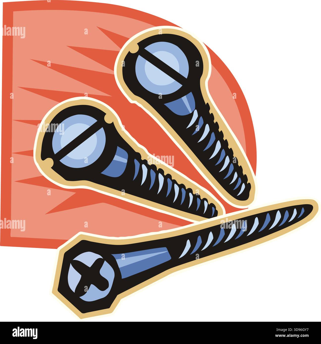 An illustration of three screws with blue bodies and different heads ...
