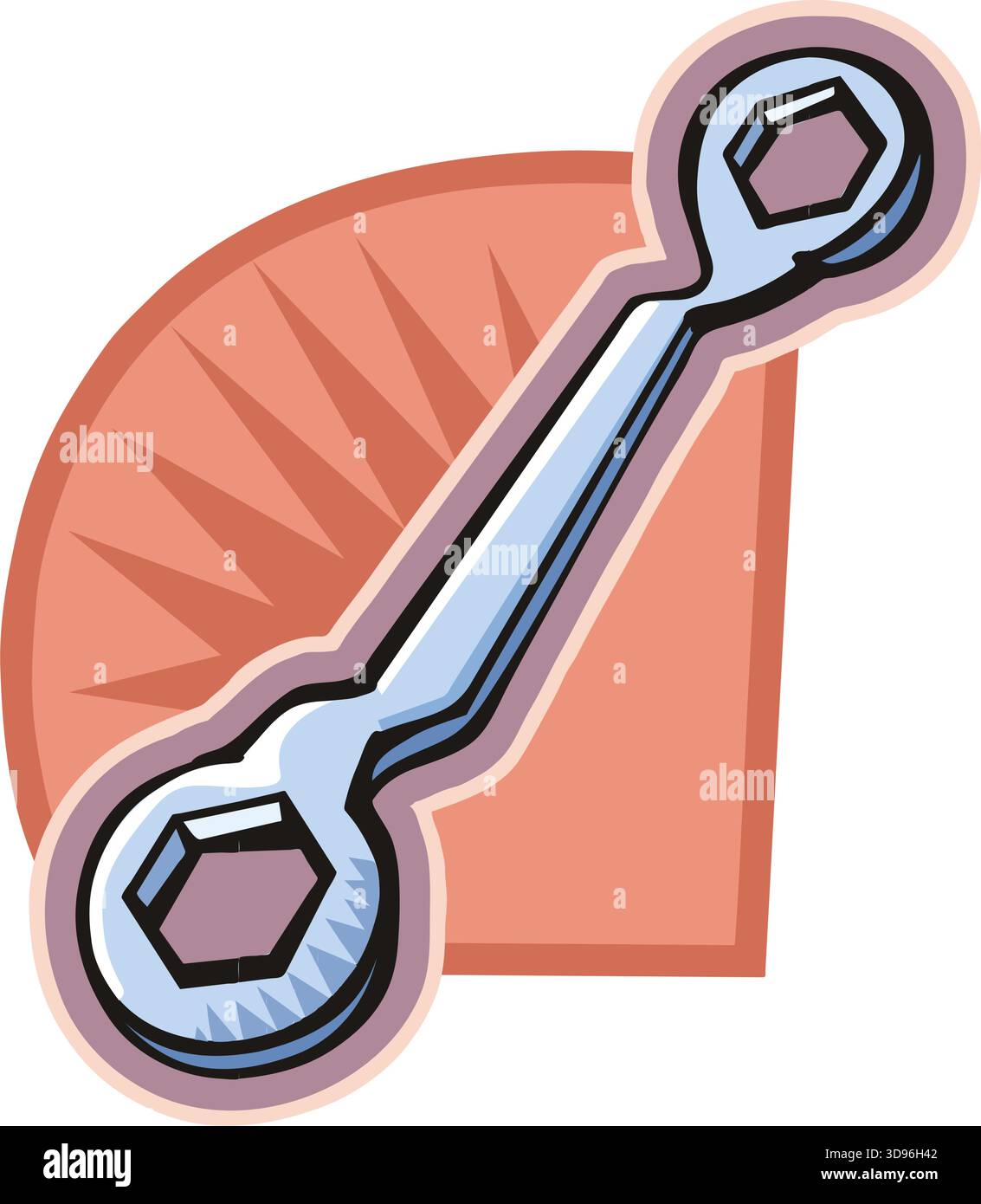 An illustration of a combination wrench with a blue body and purple ...