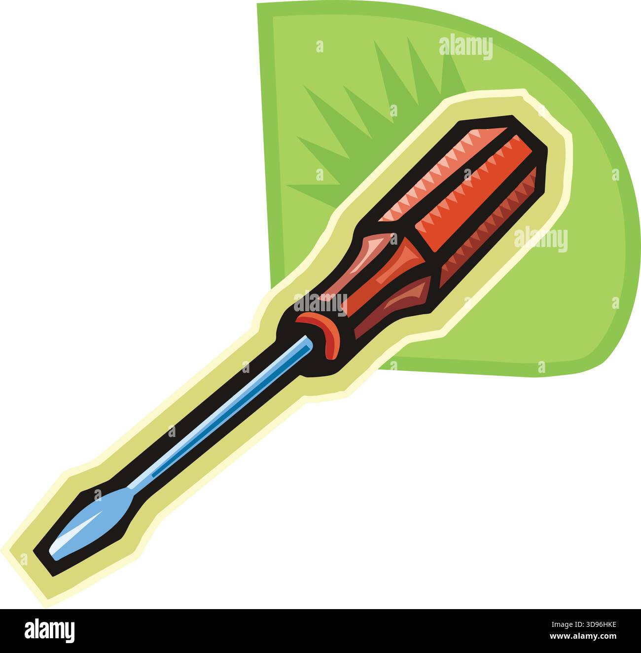 An illustration of a flathead screwdriver with a red handle and blue ...