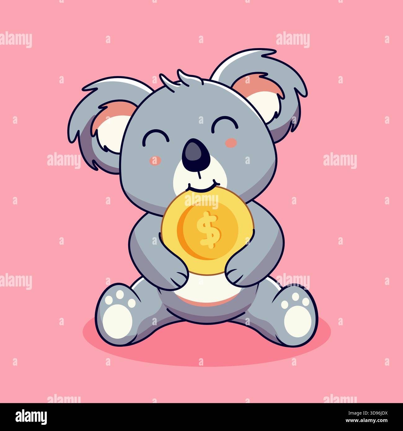 Cute Koala Character with a Golden Money Coin Vector Illustration ...