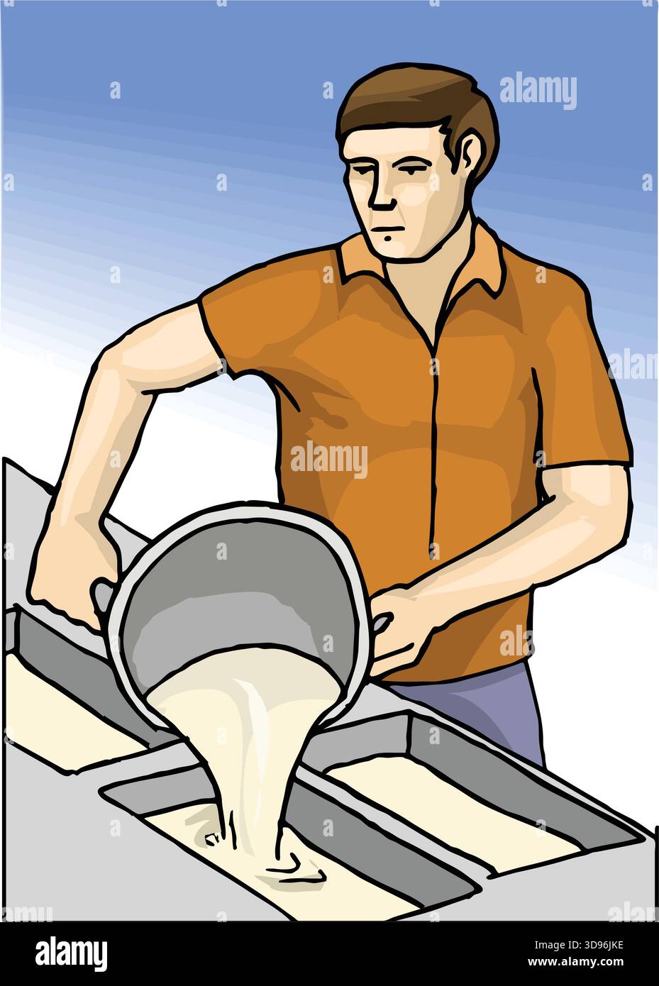 An abstract vector illustration shows of a Worker Mixing Concrete in a ...