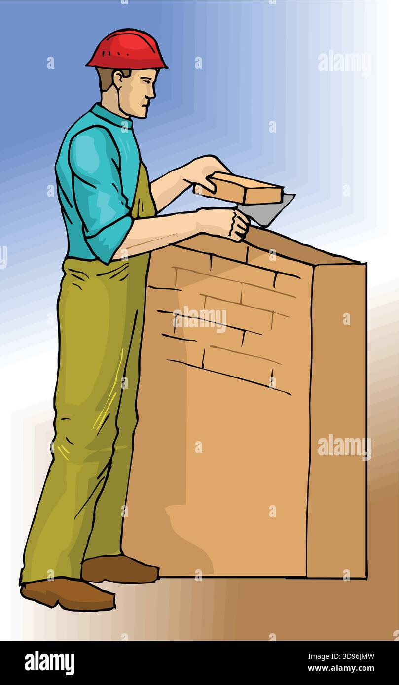 Bricklayer laying blocks Stock Vector Images - Alamy