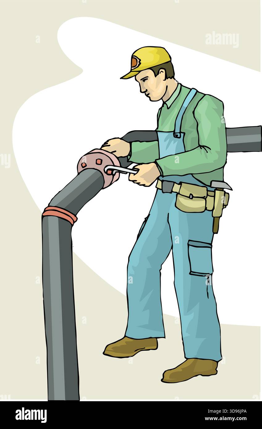 Plumber fixing pipes Stock Vector Images - Alamy