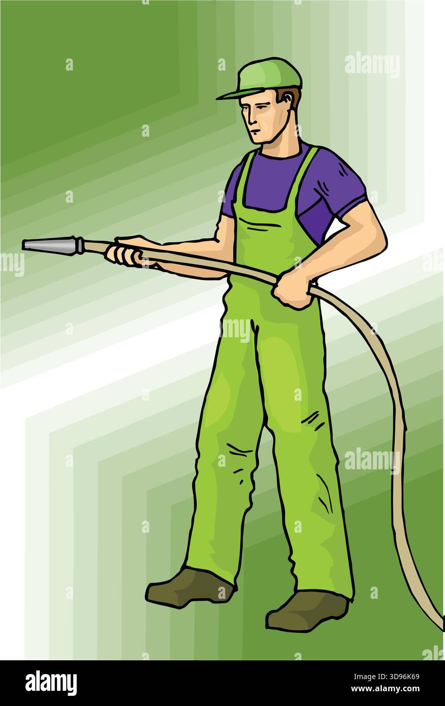 An abstract vector illustration shows of a Worker with Pressure Washer ...