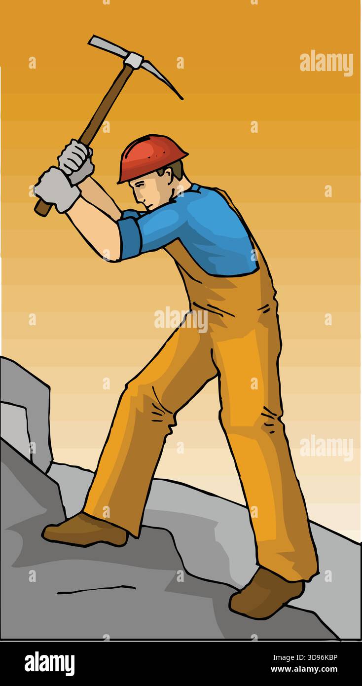 An abstract vector illustration shows of a Miner at Work in a cartoon ...