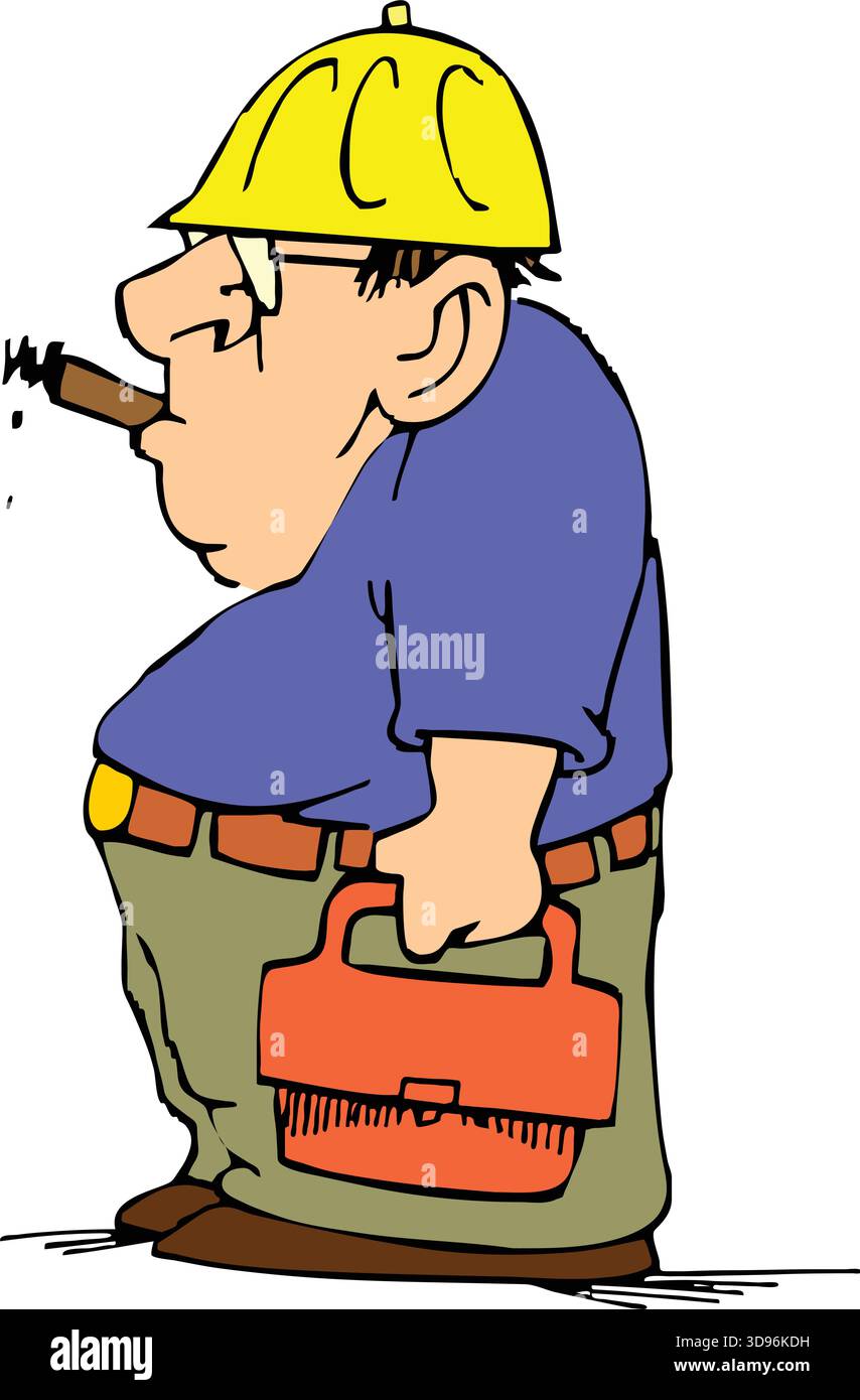 illustration of a construction worker is smoking a cigar with a relaxed ...