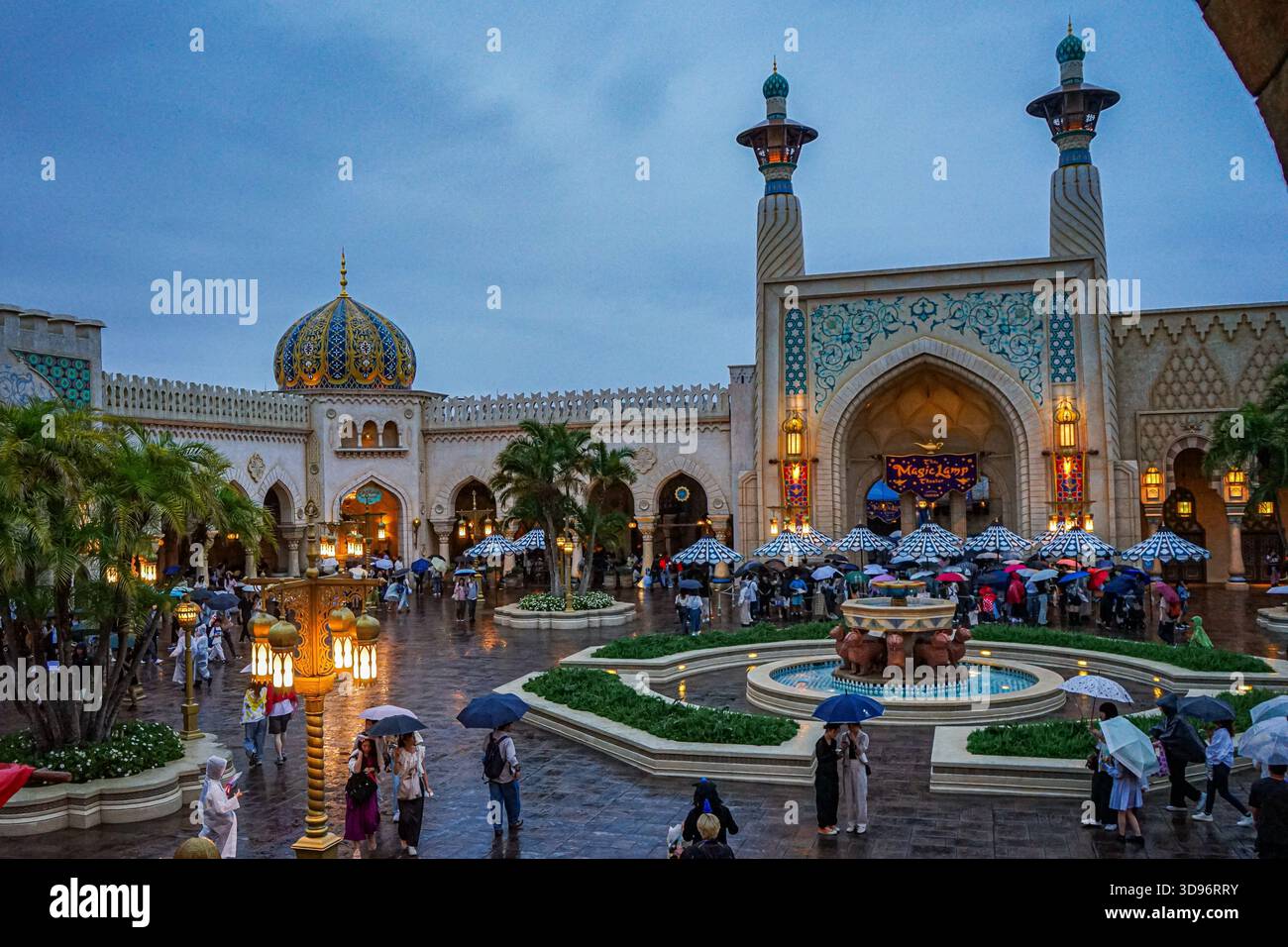 Arch walkway through the food court area in the Arabian Coast of Tokyo ...