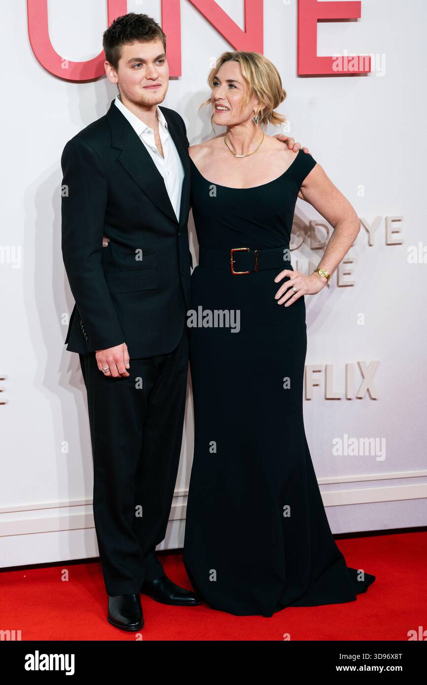 (L-R) Joe Anders and Kate Winslet attend the "Goodbye June" World Premiere at the Curzon Mayfair ...