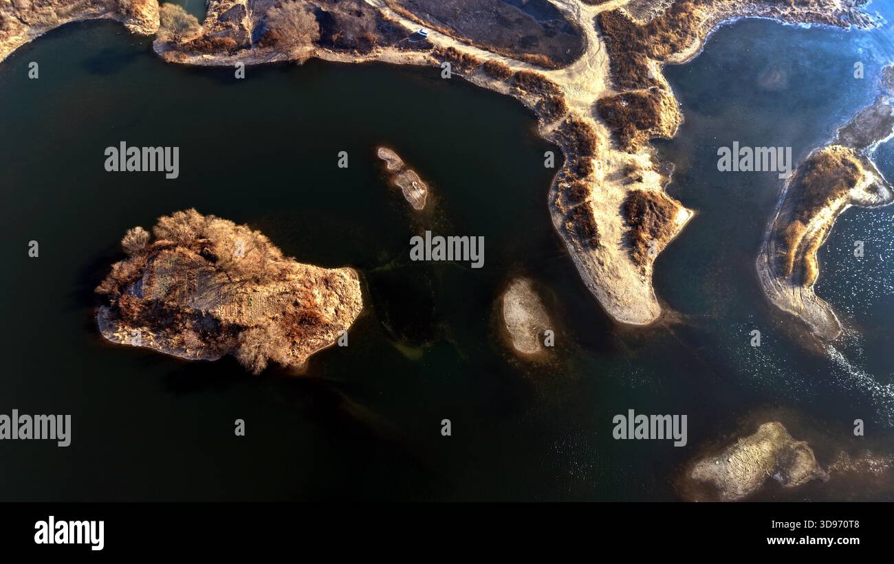 Aerial photo shows the winter scenery of the Hun River in Shenyang City ...