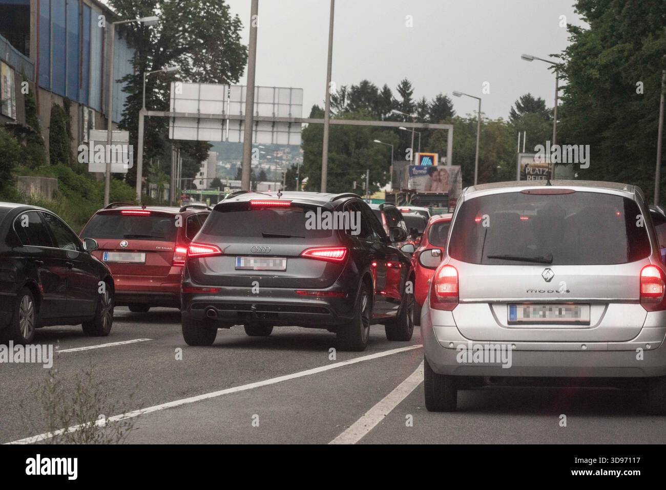 traffic jam and waiting in the car in the city traffic jam in the city ...