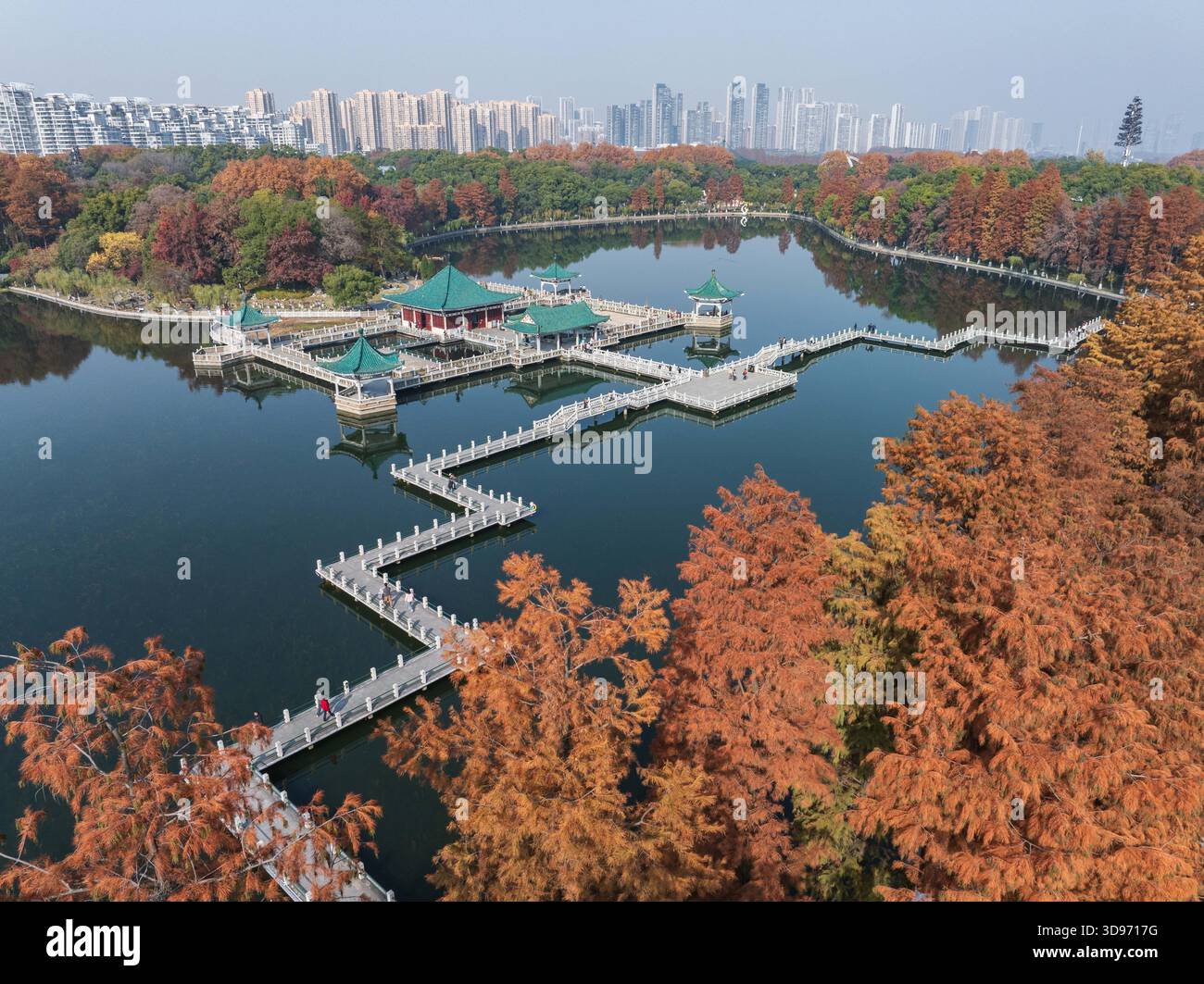Aerial photo shows the winter scenery of the East Lake scenic area in ...