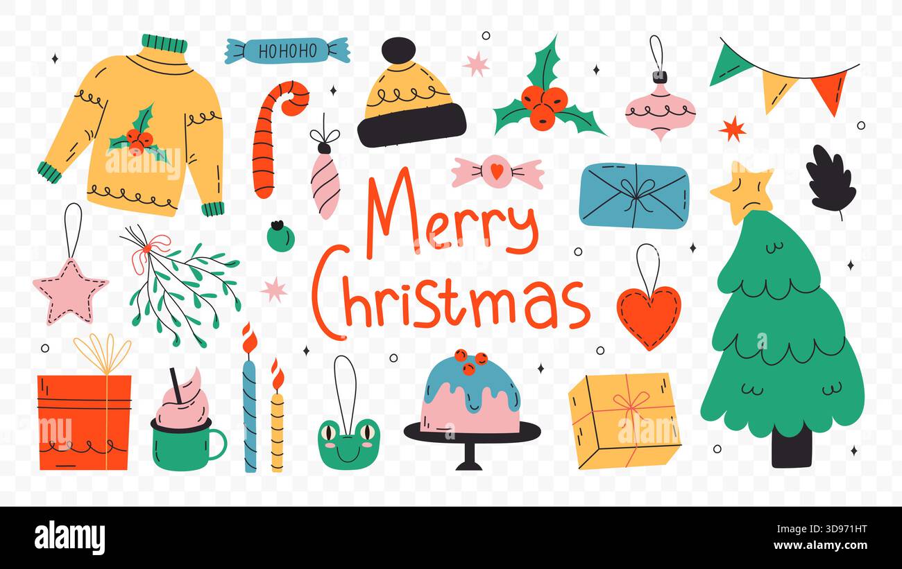 Christmas wreath symbols merry Stock Vector Images - Alamy