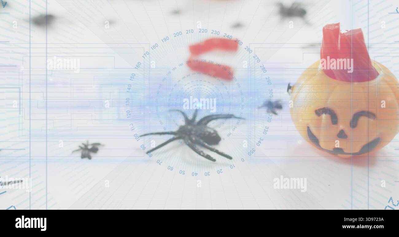 Centering black spider lying within radar markings on white tabletop ...