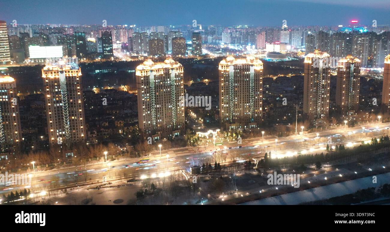 Aerial photo shows the night view of Harbin City, northeast China's ...