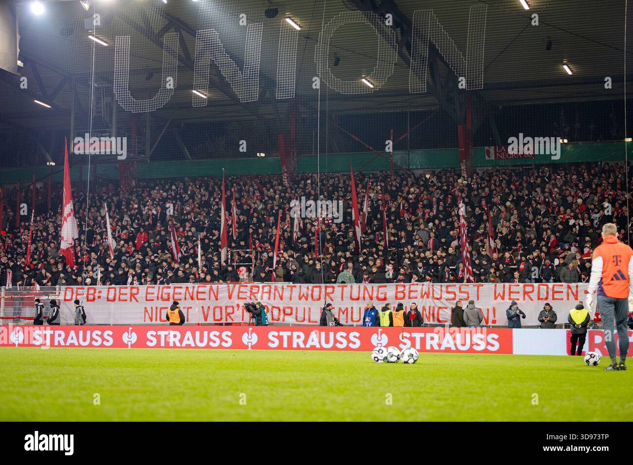 Berlin, Germany. 03rd, December 2025. Football fans of Union Berlin are ...