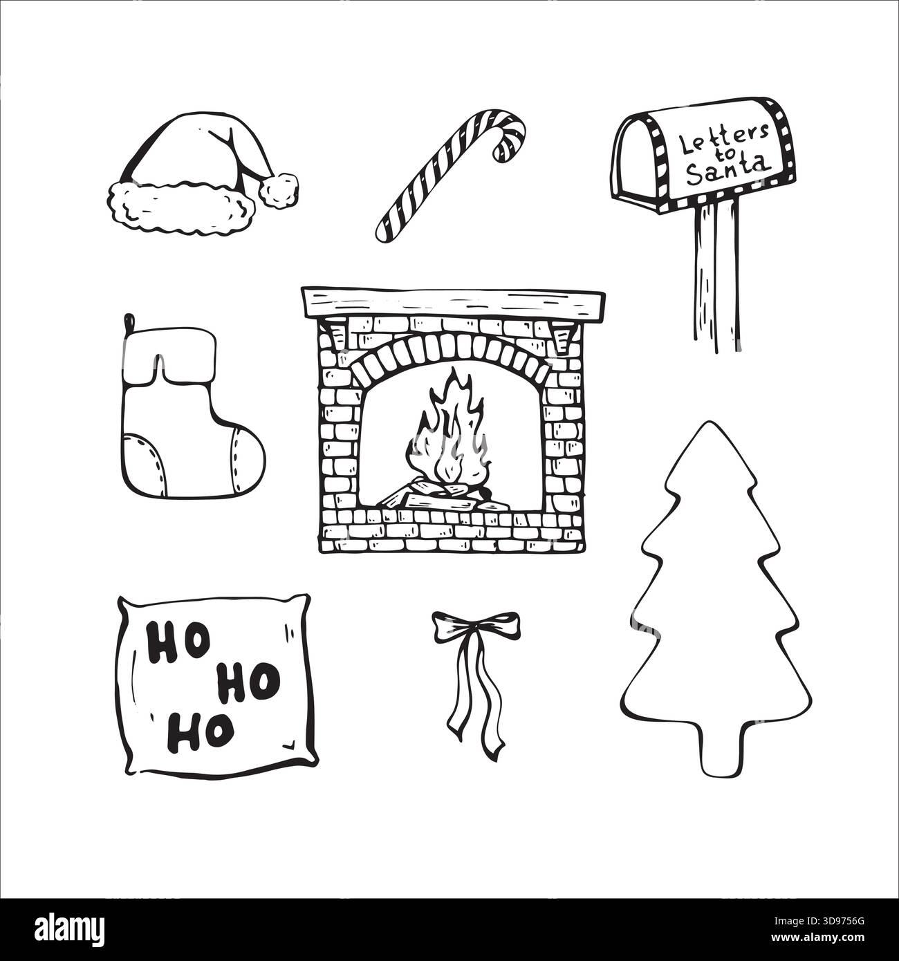 Christmas tree doodle simple Black and White Stock Photos & Images - Alamy