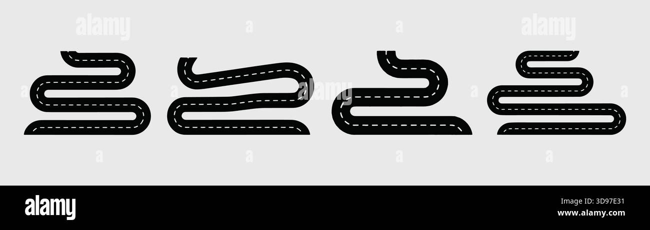 Curvy Road Icons Vector Illustration Highway Design Set Transportation ...