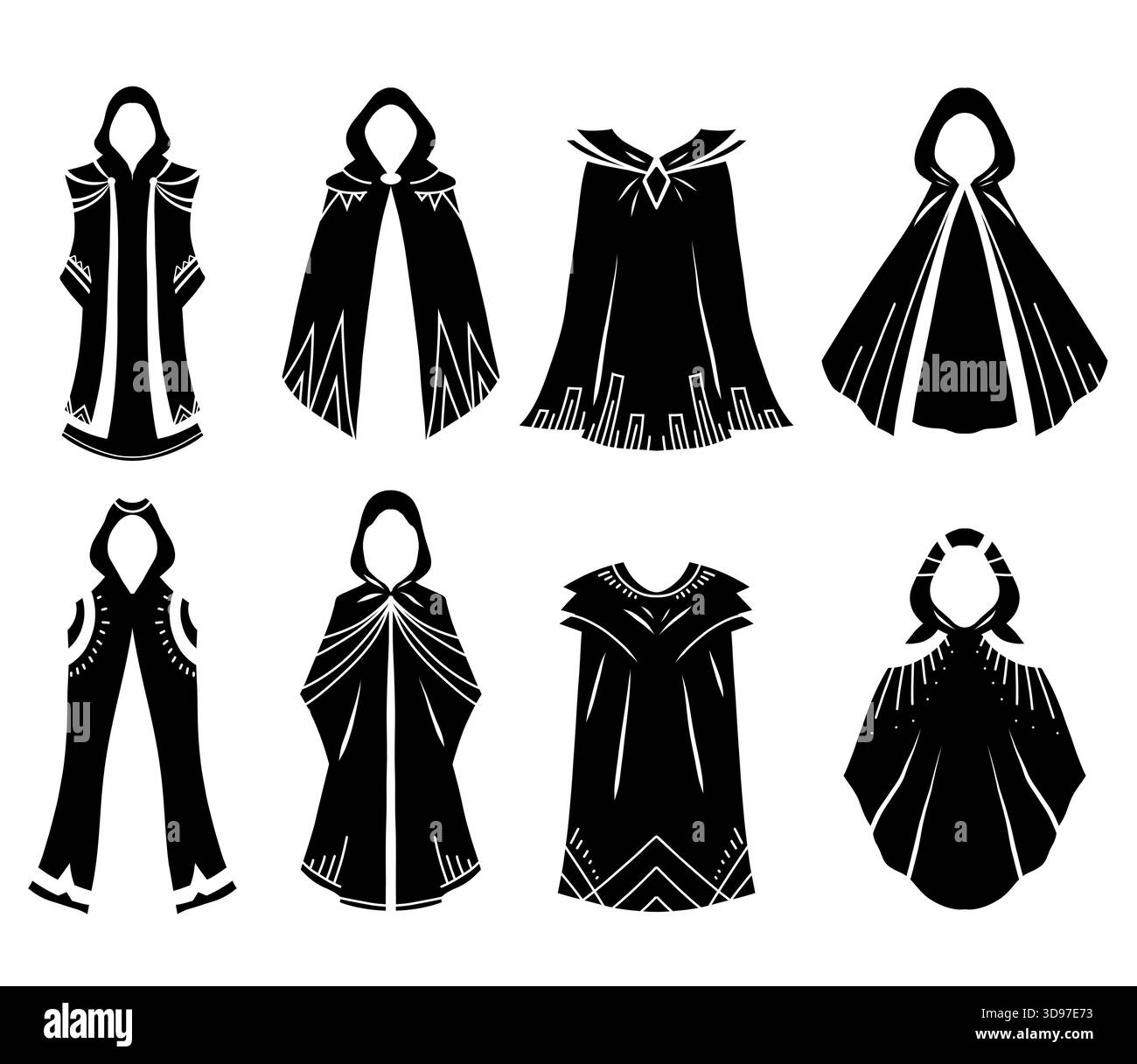 Vector monochrome set of fantasy cloaks in various styles. Collection ...